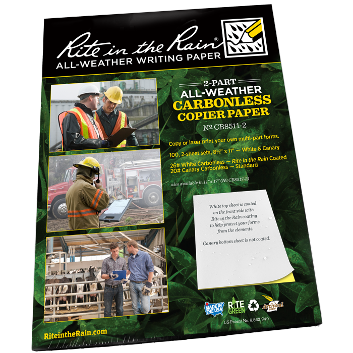 Rite-in-the-Rain - 2-Part Carbonless Copier Paper, 8.5" x 11", Pkg of ...